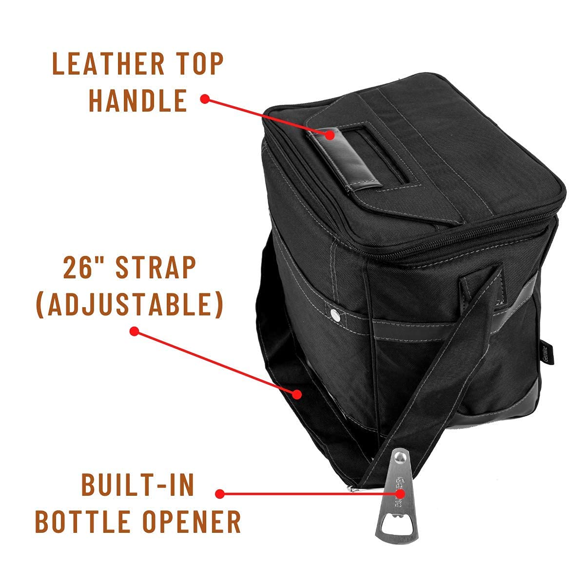 Personalized Cooler Bag for Groomsmen - Narrow Beer Travel Cooler, 18 can / 12 bottle Capacity (Black) - Nice Christmas or Birthday Gift for Men