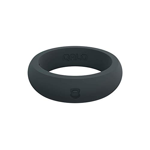 QALO Women's Rubber Silicone Ring, Classic Silicone Wedding Ring for Women, Breathable, Durable Engagement Silicone Band, 5.5mm Wide 2.5mm Thick, Slate Grey, Size 8
