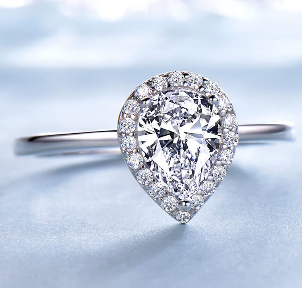 Velamnia Statement Ring for Women Pear-shaped Water-Drop Adjustable Cubic Zirconia Engagement Wedding Band Rings Eternity Ring #6-10# (White)