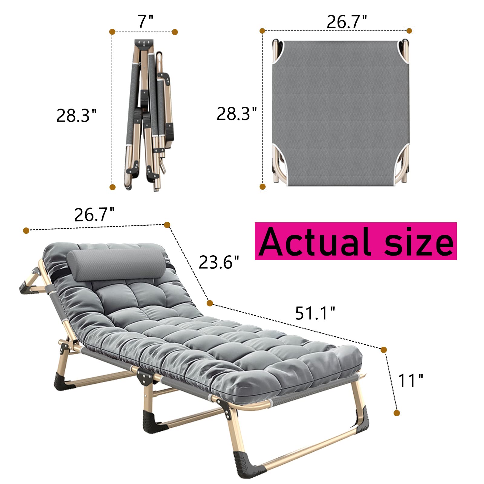 ZZYYQ Camping Cot,Outdoor Portable Folding Camping Cot, Adjustable 5-Position Adults Sleeping cots with Mattress, Patio Folding Lounge Chair Sleeping Cots Bed, Home Office Vacation Nursing