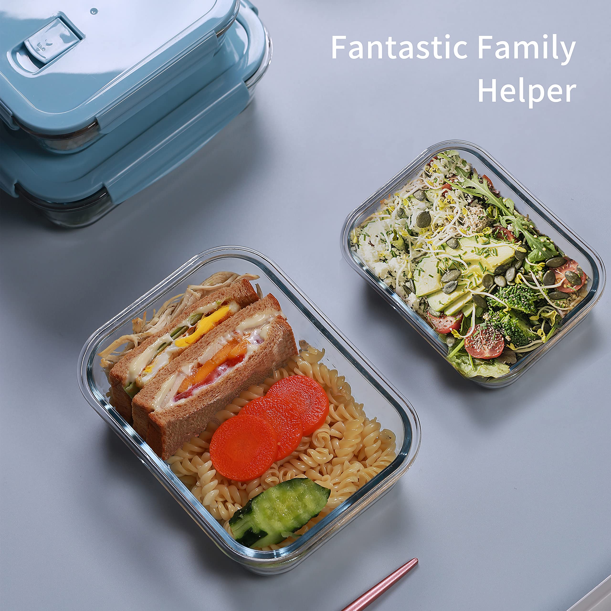 ZRRHOO 10 Pack Glass Meal Prep Containers with Lids, Food Storage Containers with Built in Vent, Airtight Bento Boxes for Lunch, BPA Free & Leak Proof (Black&White)