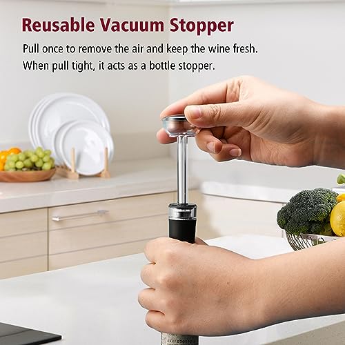 RUIVOKUR Electric Wine Opener Set, Battery Operated Wine Bottle Opener, Automatic Corkscrew Wine Opener with Foil Cutter, Vacuum Stopper, Aerator Pourer, Storage Base, Wine Opener Gift Set