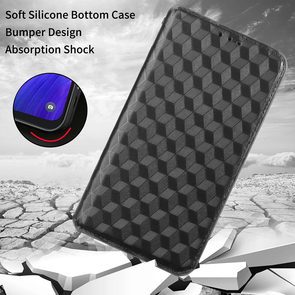 RTYJZ Cellular Phone Case for TCL 30 XL, Wallet Case with Tempered Glass Screen Protector, Magnetic Kickstand, Card Holder, Black
