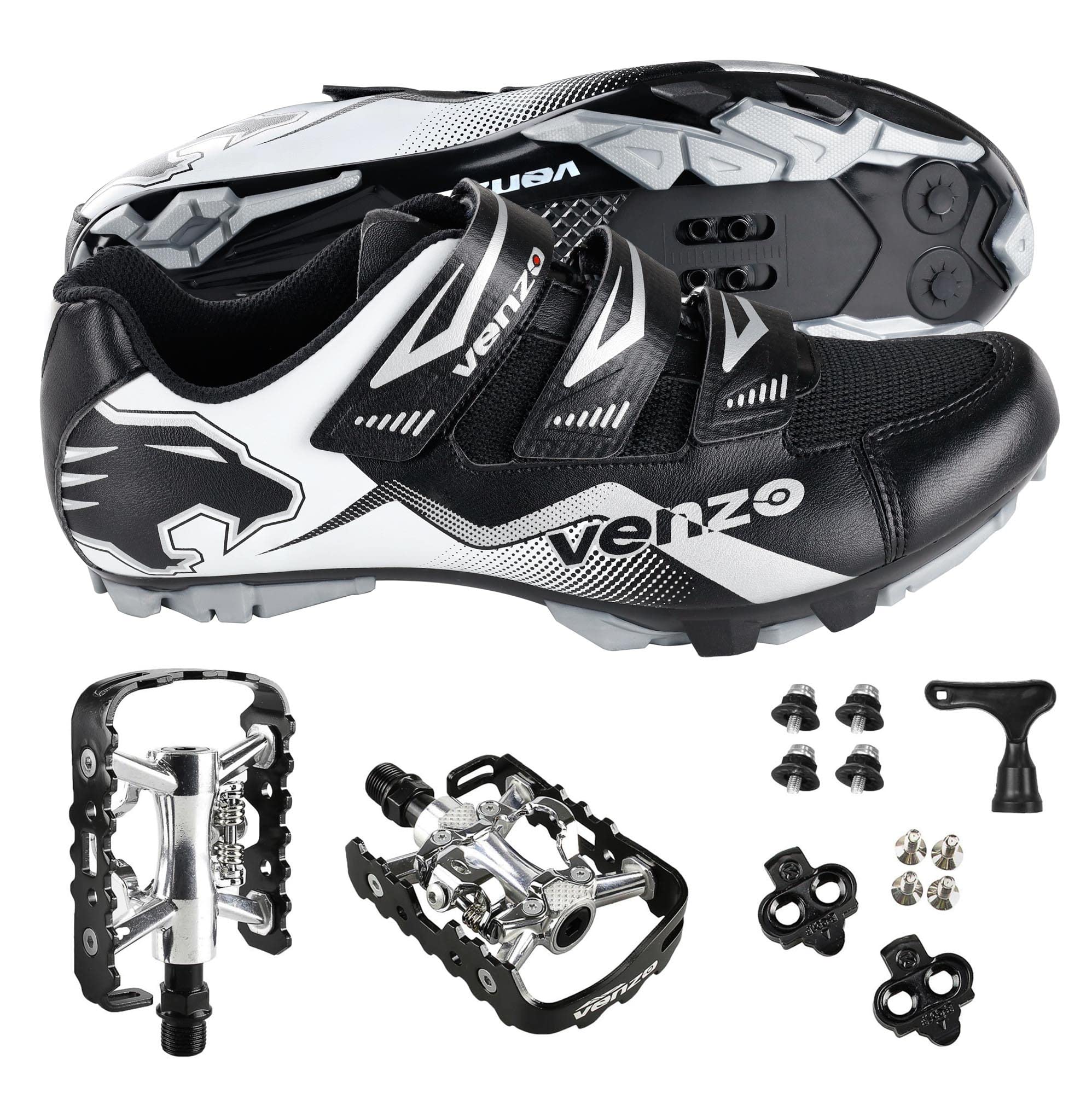 Venzo Men's Mountain Bike Bicycle Cycling Shoes with Multi-Function Clip-Less Pedal & Cleat - Compatible with Shimano SPD & Crankbrother Systems - 12 US Men