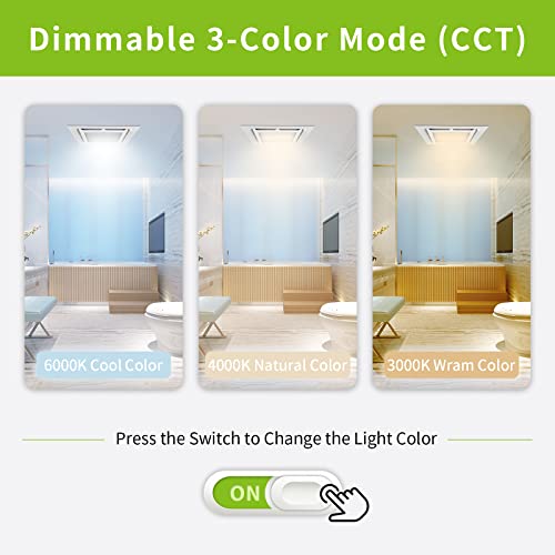 Tolery Bathroom Fan with Light Ceiling Mount Shower Ventilation Exhaust Fan with Color Change Light 3000K/4000K/6000KVent Fan and Light Combo for Home 1.0Sone 110 CFM 110V 4" Duct Square White