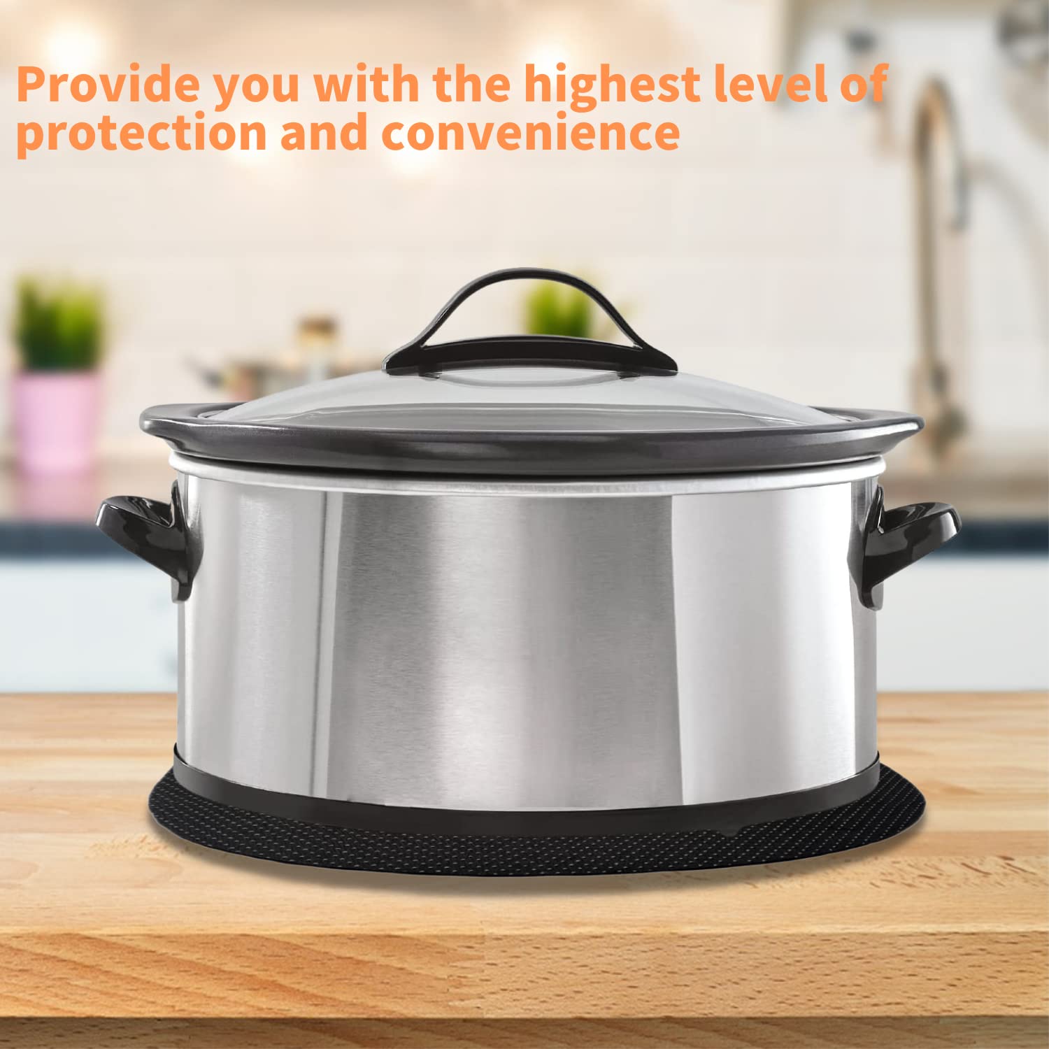Slow Cooker Heat-Resistant Mat for 6-8 Quart, Compatible with Crock-Pot and so on Oval Slow Cooker, Oval Heat-Resistant Mat for Countertop protecting (black)