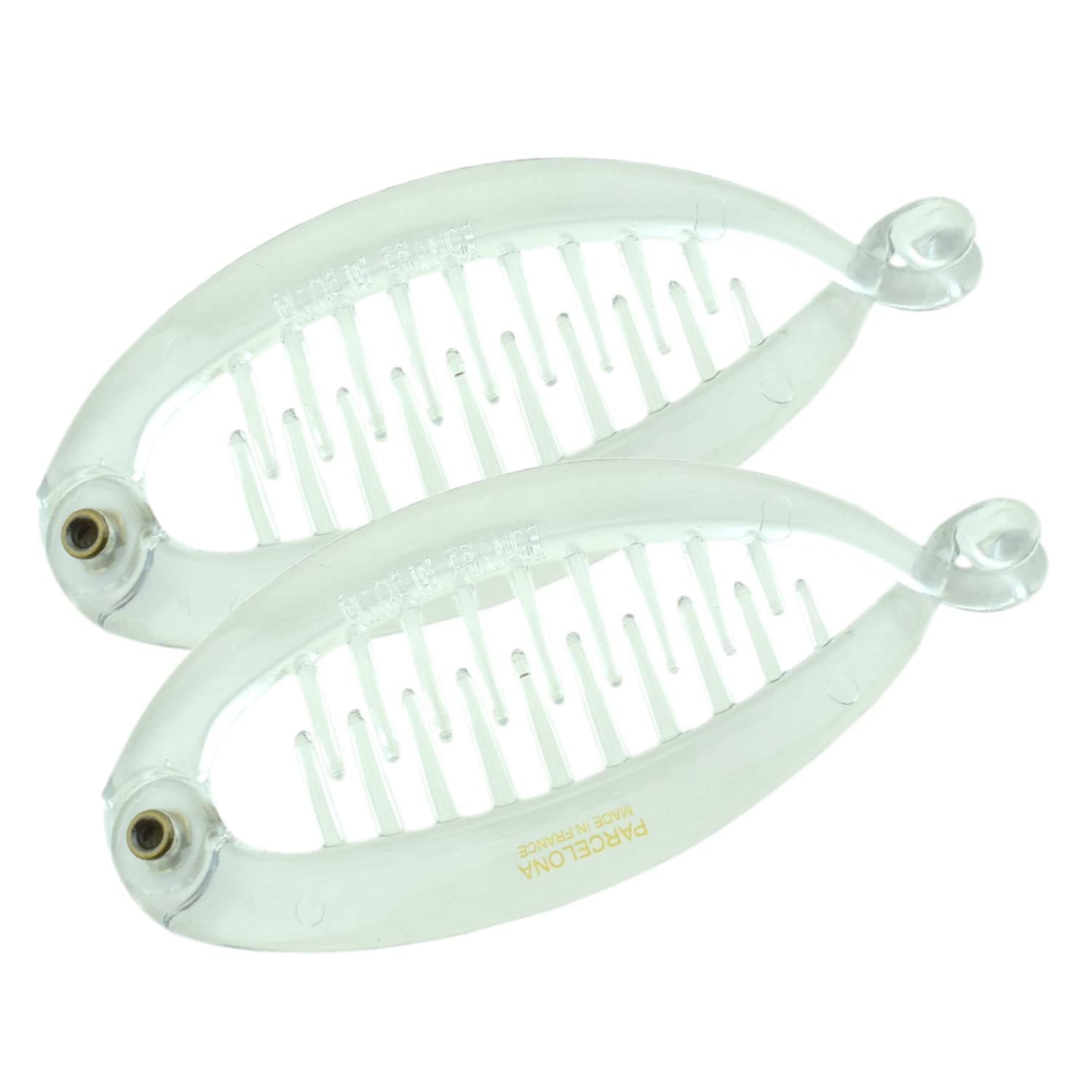 Parcelona French Effortless Mini Set of 2 Celluloid Banana Hair Clip for Fine Hair, Made in France (Clear)