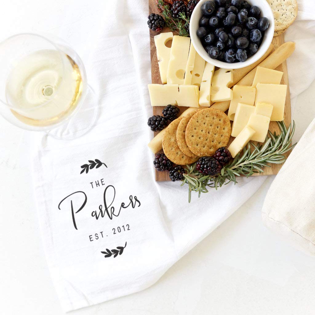 The Cotton & Canvas Co. Personalized The Parkers Est. 2012 Soft and Absorbent Kitchen Tea Towel, Flour Sack Towel and Dish Cloth