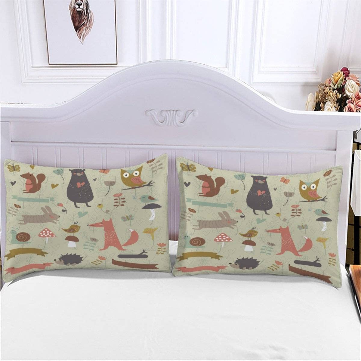 Quilt Cover Twin Size Cartoon Animals 3D Bedding Sets Forest Animals Duvet Cover Breathable Hypoallergenic Stain Wrinkle Resistant Microfiber with Zipper Closure,beding Set with 2 Pillowcase