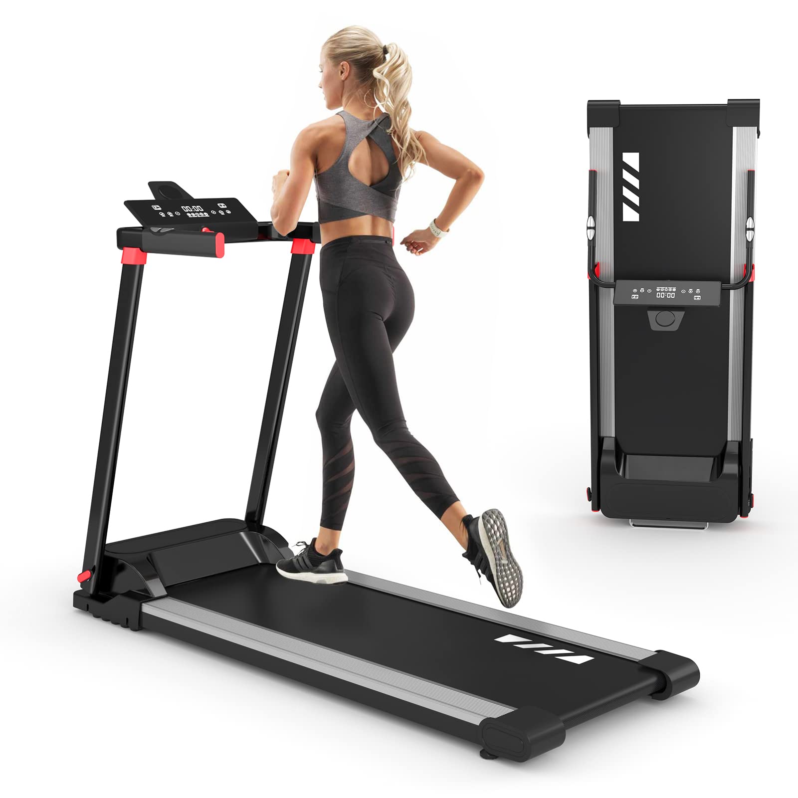 YeYeBest Folding Treadmill, Infrared Speed Regulation, LED Touch Display Screen, Max 2.25 HP 220 LBS Capacity Folding Treadmill, Walking Jogging for Home Office