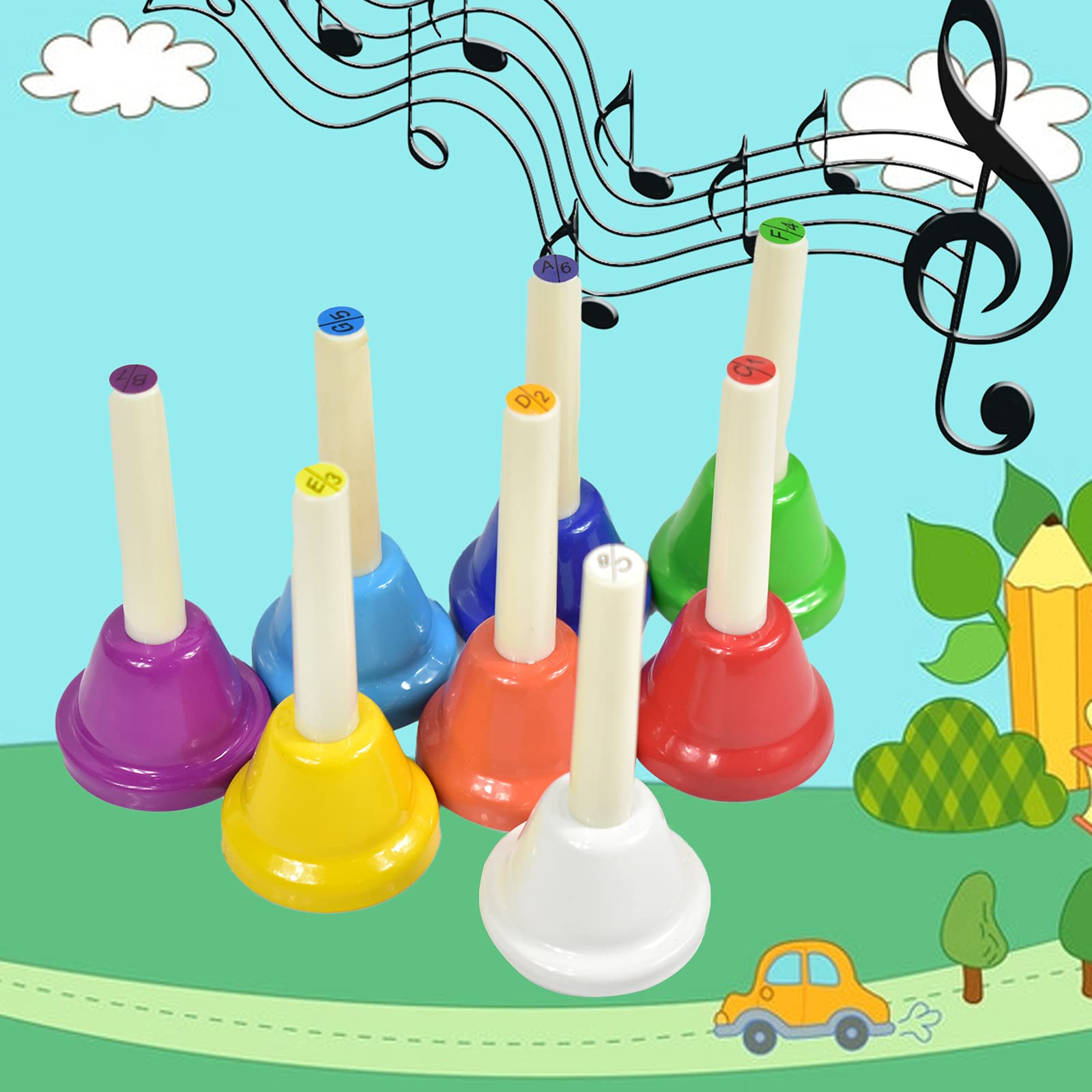 Voodans Mini Hand Bell Set 8 Note Metal Handbells Set Colorful Diatonic Musical Bells for School Church Wedding