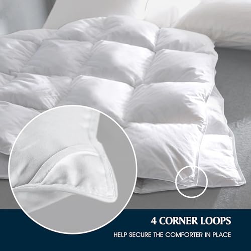 Serta White Down Feather Fiber Comforter Queen Size, All Seasons Warmth 300 Thread Count White Down Duvet Insert 500 Fill Power Fluffy Comforter with 100% Cotton Down Proof Cover