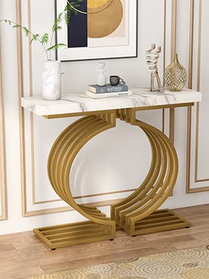 PAKASEPT Console Table for Entryway, Faux Marble Wood Accent Table Foyer Table with Geometric Metal Frame for Living Room, Hallway, Entrance