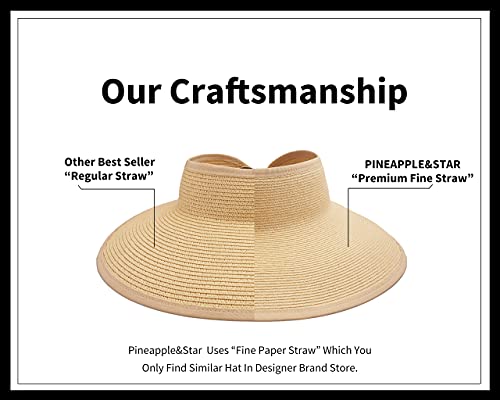 Pineapple&Star Vienna Visor Women's Summer Sun Straw Foldable Hat UPF 50+ (Beige)