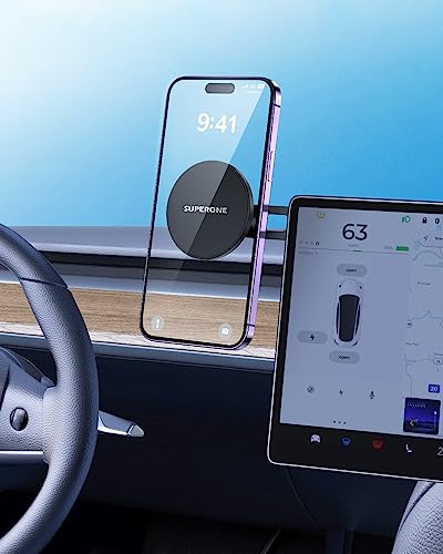 SUPERONE Tesla Phone Mount, Compatible with MagSafe Car Mount for Model 3 & Model Y, [Super Strong Magnet] 360° Rotation for iPhone 15 14 13 Pro/Max MagSafe Case & All Phones, Black