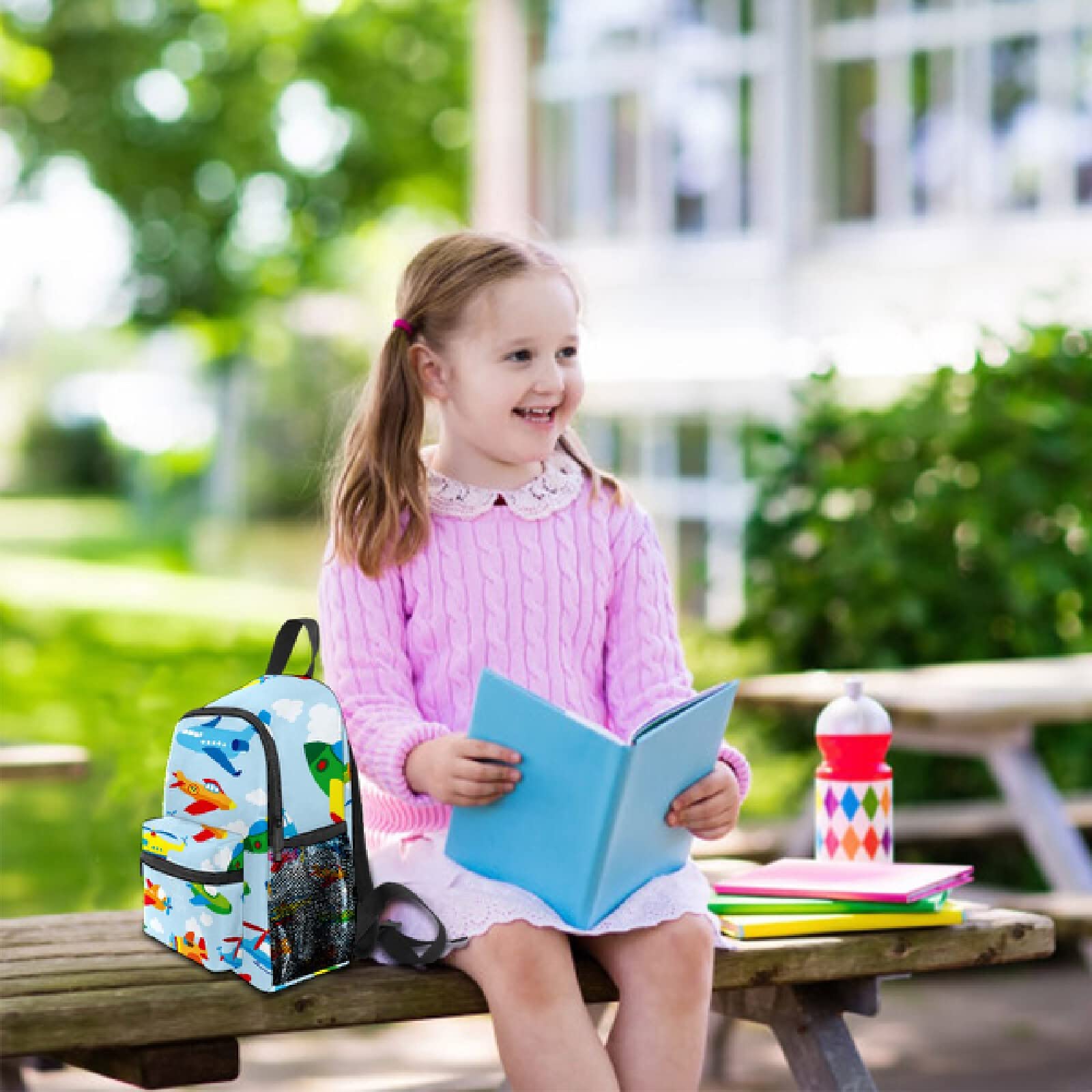 ZXIVGOQFR Schoolbag for Boys Girls Cute Kid's Toddler Backpack Cute Cartoon Airplane Helicopter Pattern Kindergarten Bag