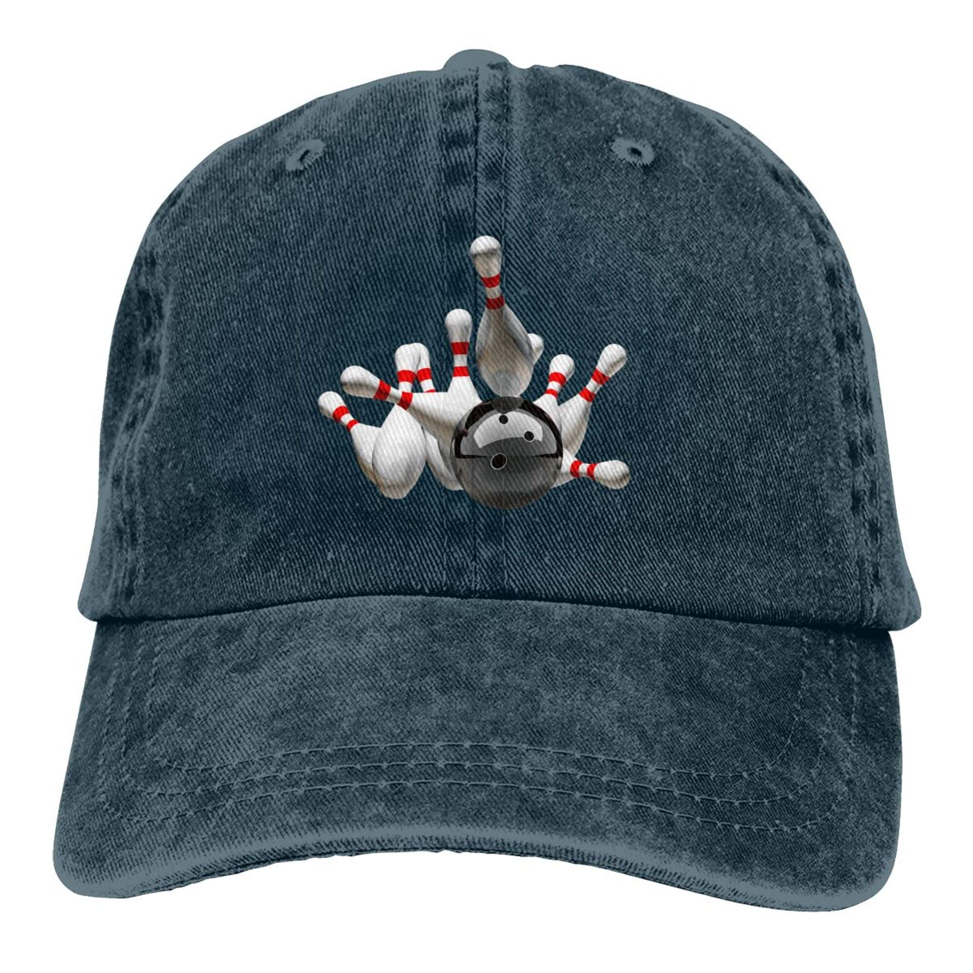 YOHTLENA Navy Bowling Prints Hats for Women Men Denim Cap Retro Sports Baseball Caps Washable