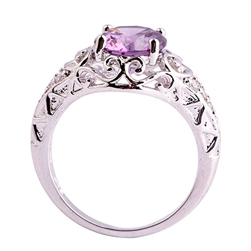 Psiroy 925 Sterling Silver Plated Round Simulated Amethyst Floral Cocktail Ring for Women Size 9