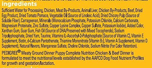 Pedigree Meaty Ground Dinner Puppy Complete Chicken & Beef Canned Dog Food 13.2 Ounces (Pack Of 24)
