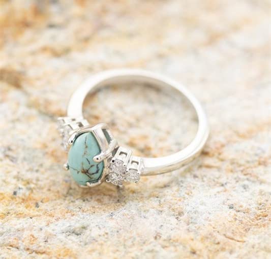 Vintage Turquoise Crystal Rings Set - 3pcs Wedding Ring Set for Women, Gold Tone/Silver Tone, Bohemian Style-gold8