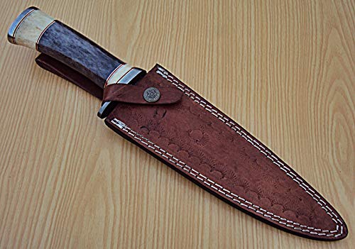 REG K-894 Handmade Damascus Steel 13.00 Inches Hunting Knife - Camel Bone Handle with Damascus Steel Guards