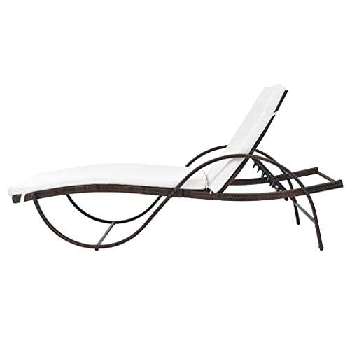 QZZCED Chaise Lounge Chair Sets Outdoor Beach Pool PE Rattan Reclining Chair with Cushion,Sun Loungers 2 pcs with Table Poly Rattan Brown(Fast delivery)