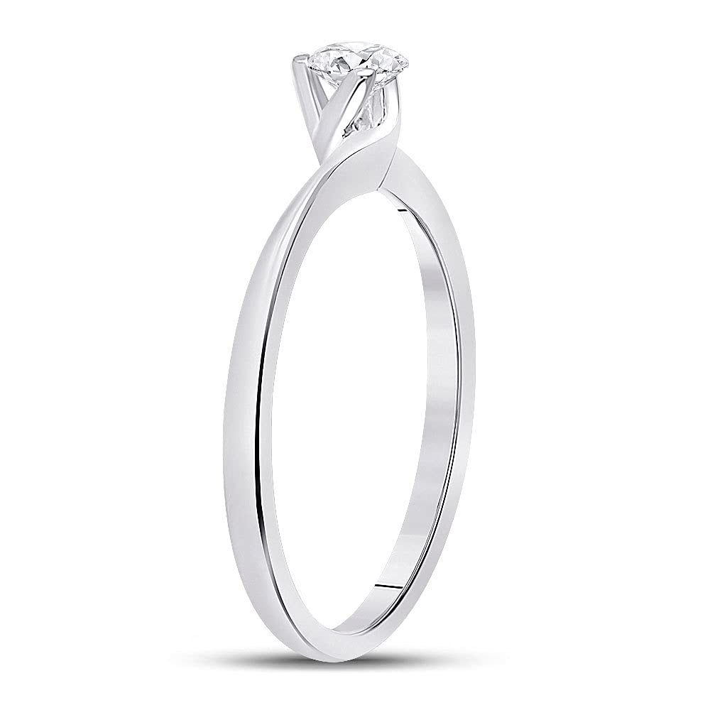 The Diamond Deal 14kt White Gold Womens Round Diamond Solitaire Bridal Wedding Engagement Ring 1/4 Cttw