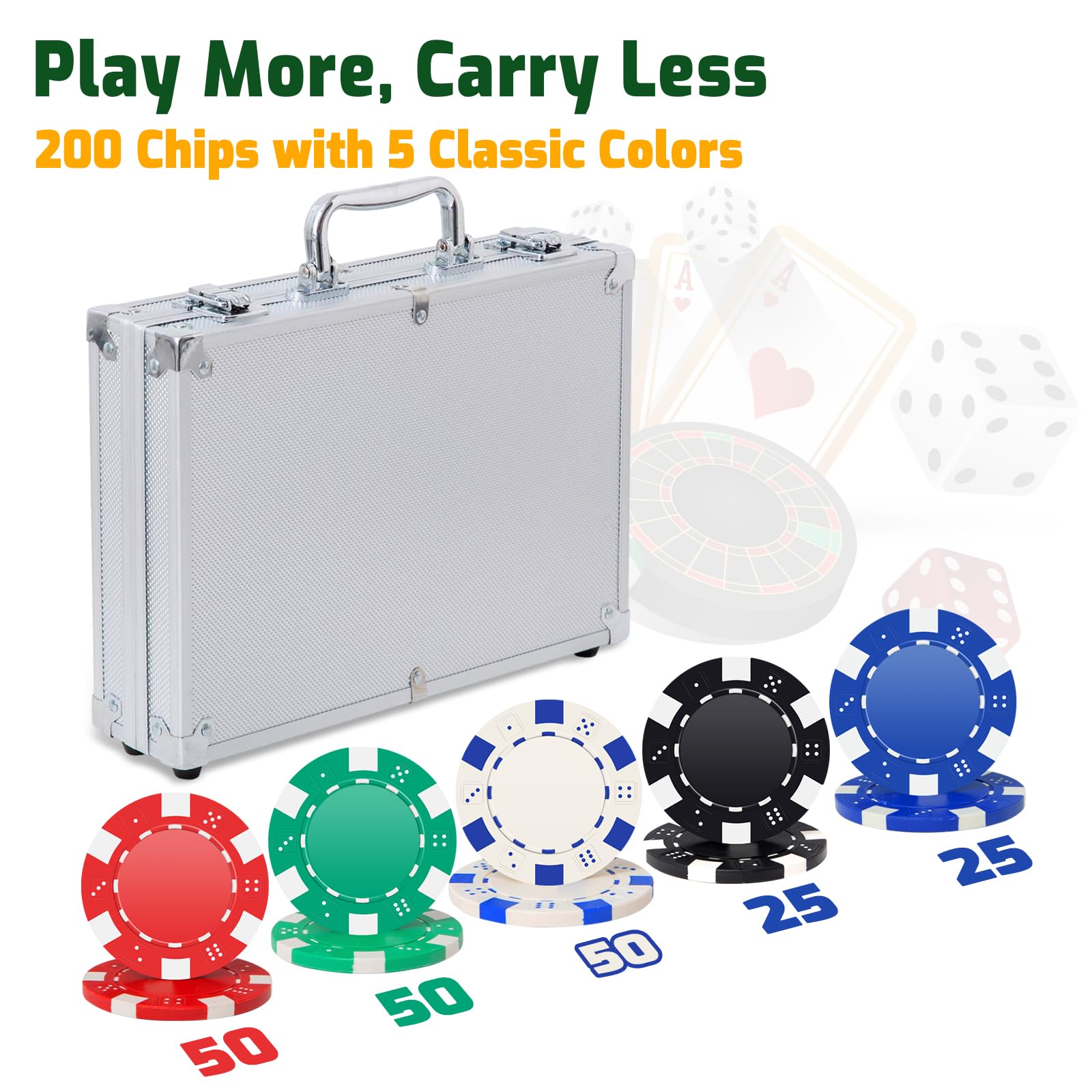 Yinlo Poker Chips Set, 300PCS Poker Chips, Poker Set with Alumium Travel Case, 11.5 Gram Casino Chips for Texas Holdem Blackjack Gambling
