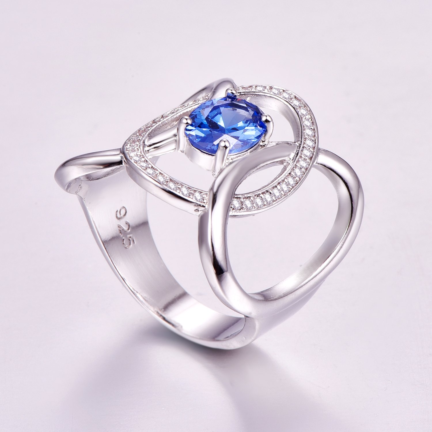 Psiroy 925 Sterling Silver Plated Simulated Tanzanite Knuckle Ring for Women Size 9
