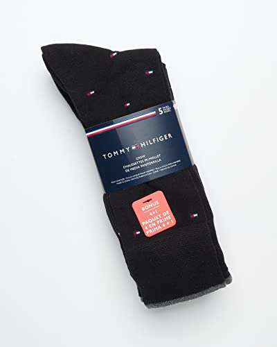 Tommy Hilfiger Men's 5 Pack Allover Flag Pattern Dress Crew Socks, Classic Black, Shoe Size 7-12