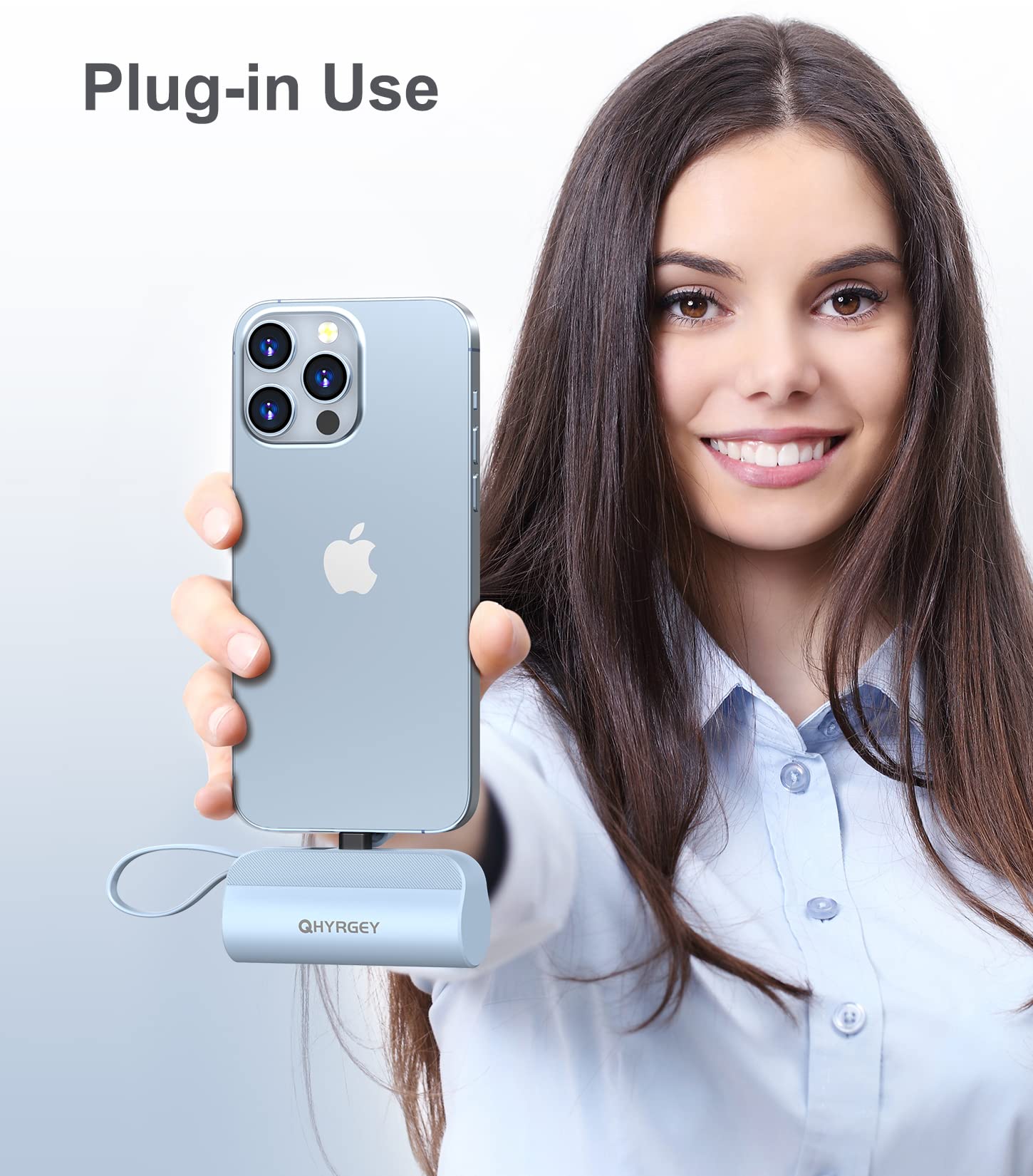 QHYRGEY Mini Portable Charger USB C, Small Power Bank 5000mAh with Built in Cable and Cell Phone Holder, Battery Pack Compatible with iPhone 15,15Pro,15Plus, Galaxy S23,S22,S21, etc(Blue)