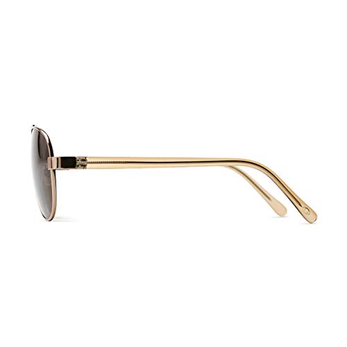 Sofia Vergara x Foster Grant Segment Style Women's Carmen SunReaders Aviator Reading Glasses, Shiny Bronze Frame with Crystal Amber Temples, 57 mm + 2.5