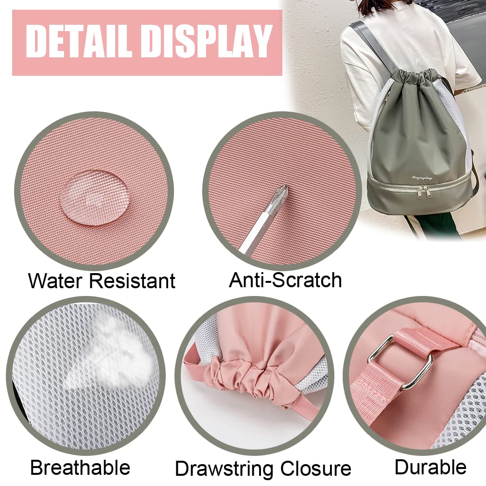 Peicees Drawstring Backpack Bag with Shoes Compartment Gym Bag for Men and Women Water Resistant Gym Sport Exercise