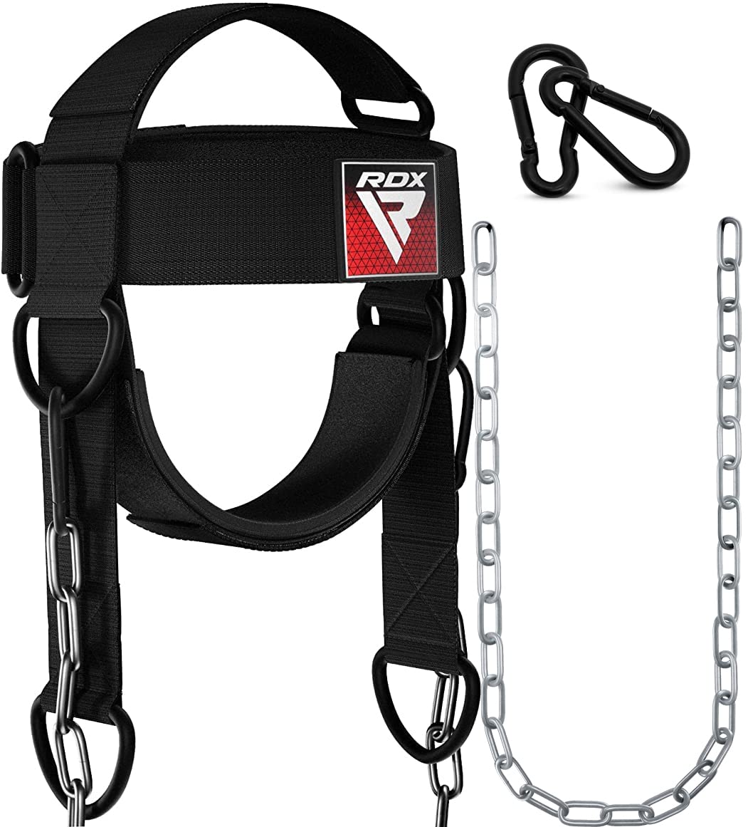 RDX Neck Harness Weight Lifting Training, Head Harness Exerciser, 90CM Long Adjustable Steel Chain, 4MM Padded Neck Builder, Gym Boxing Strength Resistance Workout, Strengthener Trainer Men Women