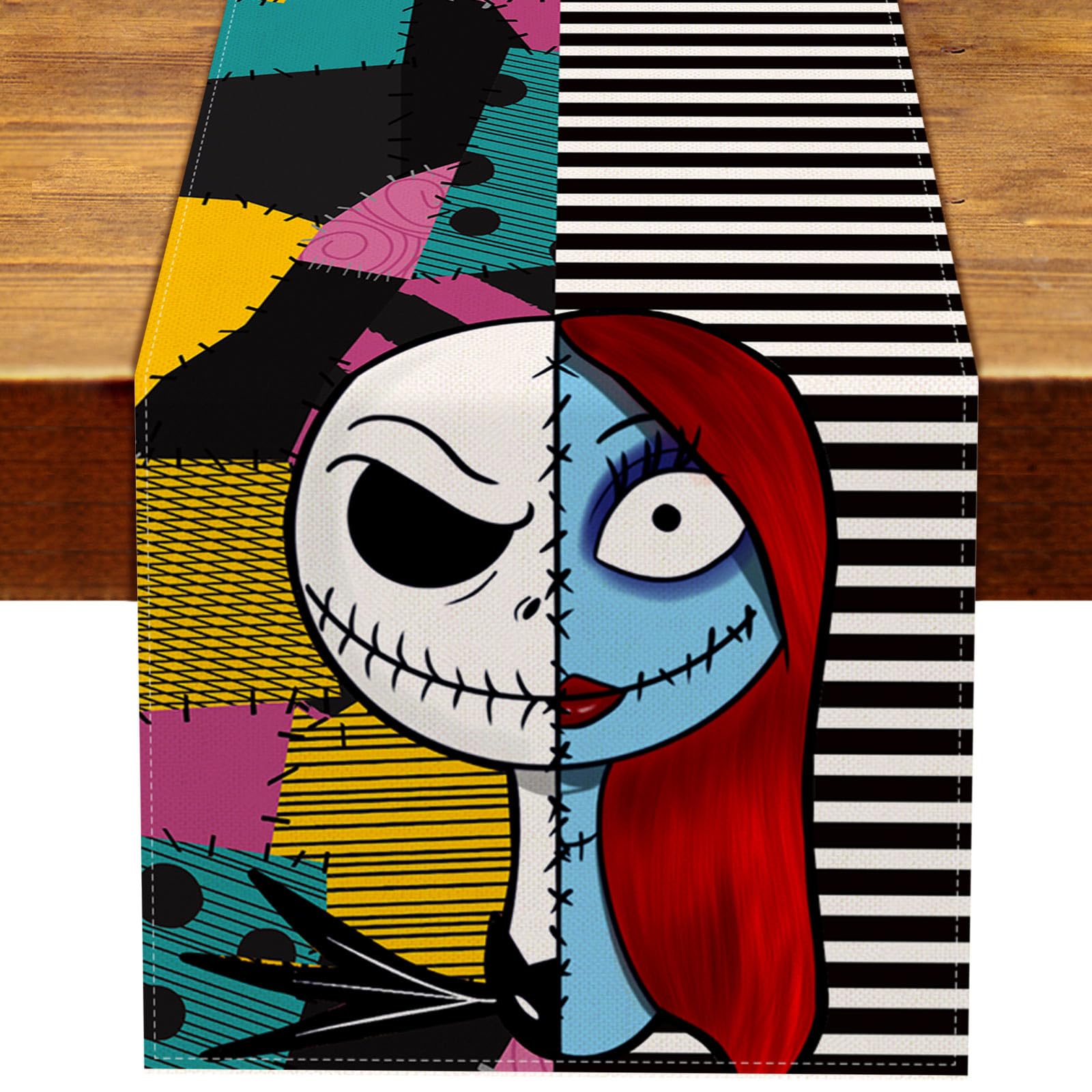 The Nightmare Before Christmas Table Runner Halloween Jack Skellington and Sally Birthday Party Decoration Home Kitchen Dining Room Decor (13" x 72")