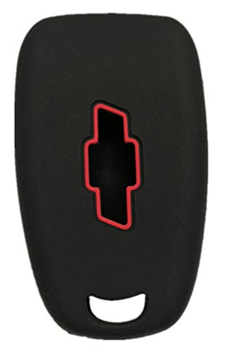 RUNZUIE Silicone Keyless Entry Remote Key Fob Cover Protector Compatible Fit for Chevrolet mailibu camaro Black with Red 4 Buttons