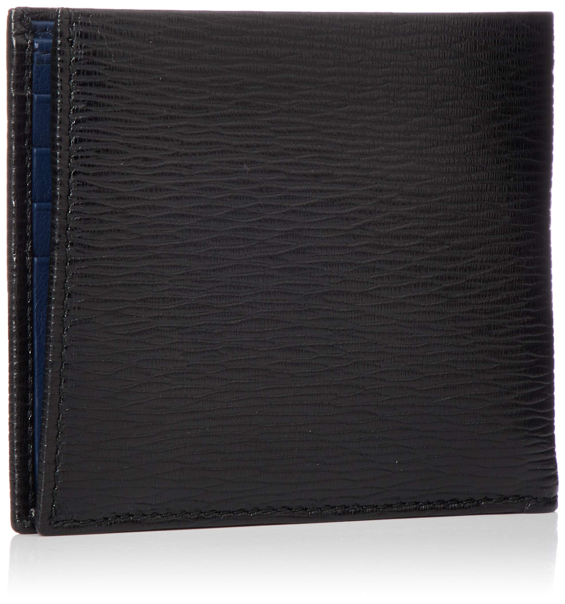 Salvatore Ferragamo 66A065-685987 Gancini Genuine Leather Wallet, NERO/FJORDBLUE