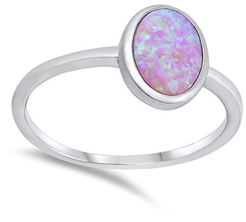 Pink Simulated Opal Beautiful Oval Ring New .925 Sterling Silver Band Size 10