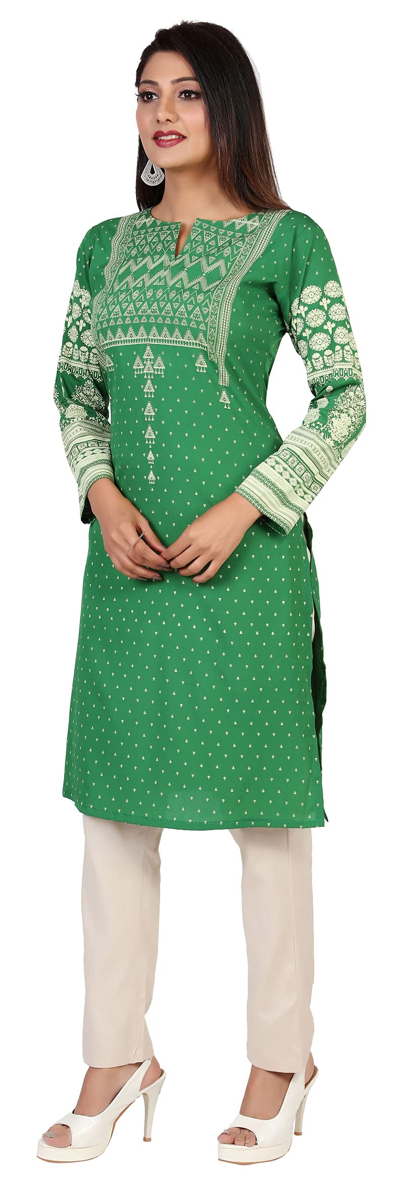 Plus Size Indian Kurtas for Women Long Kurti Tunic Tops (Green, 7XL)