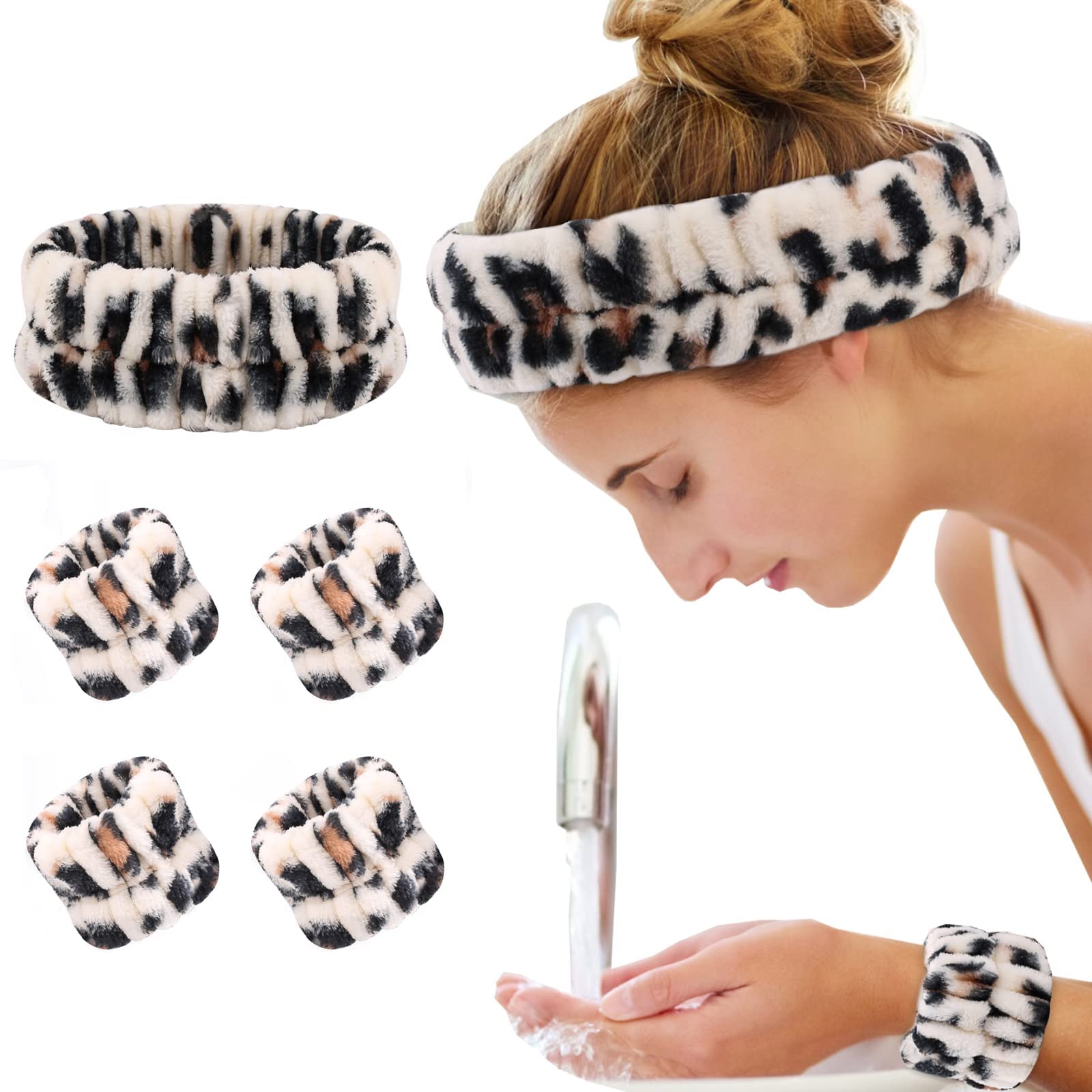 Yukago Headband and Wristband Set for Washing Face Keep Water from Running Down Your Arms 5 Pack