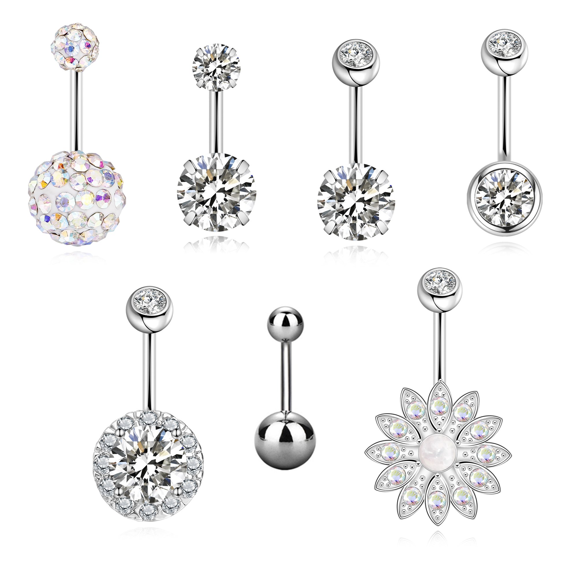 SEVENSTONE 10PCS Stainless Steel Belly Button Rings for Women Navel Piercing Bars Body Jewelry