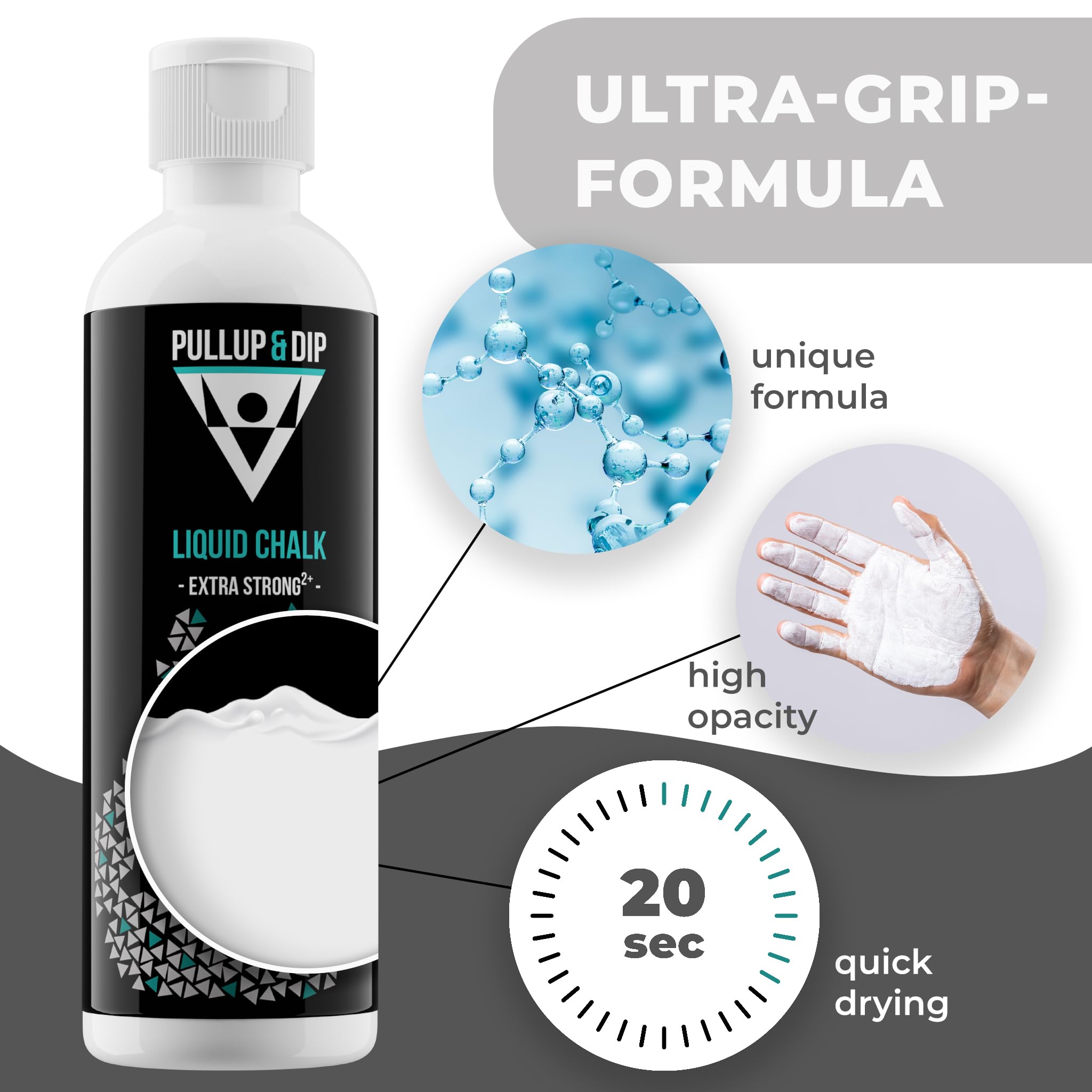 PULLUP & DIP Liquid Chalk Gym Chalk for Calisthenics, Climbing, Bouldering, Crossfit, Weightlifting, Gymnastics | Sweat-Free Grip | Sports Chalk Fast Drying,Extra Strong (1 x 200ml)