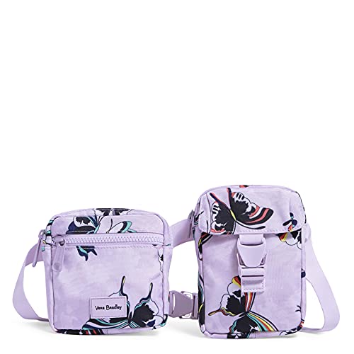 Vera Bradley Women's Recycled Lighten Up Reactive Convertible Belt Bag Sling Crossbody Bag, Lavender Butterflies, One Size