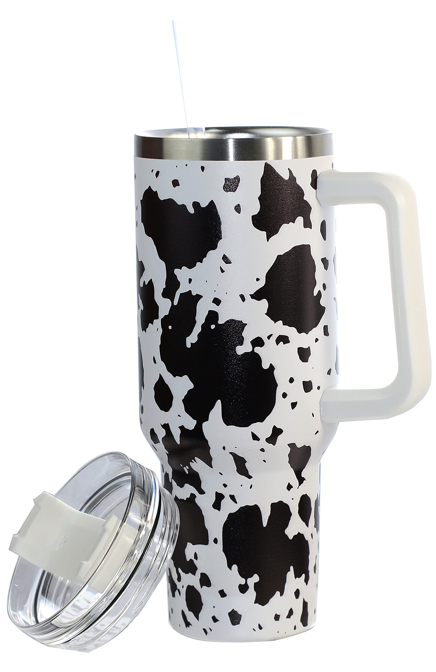 wonshia 40oz Cow print Tumbler With handle, Stainless Steel Tumbler With Lid and Straws, Double Vacuum Leak Proof Travel Coffee Mug Cup Water Bottle For Home, Office, Partyā¦ā¦