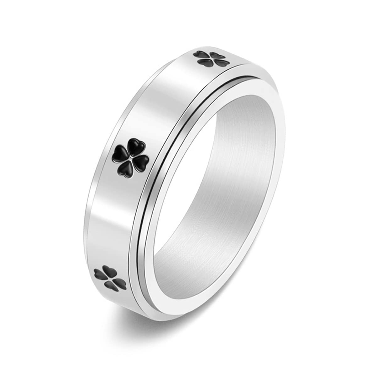 yomlry Fidget Ring Stainless Steel Four-leaf Clover Spinner Ring for Anxiety Stress Relieving Rotating Ring for Men Women clover 9