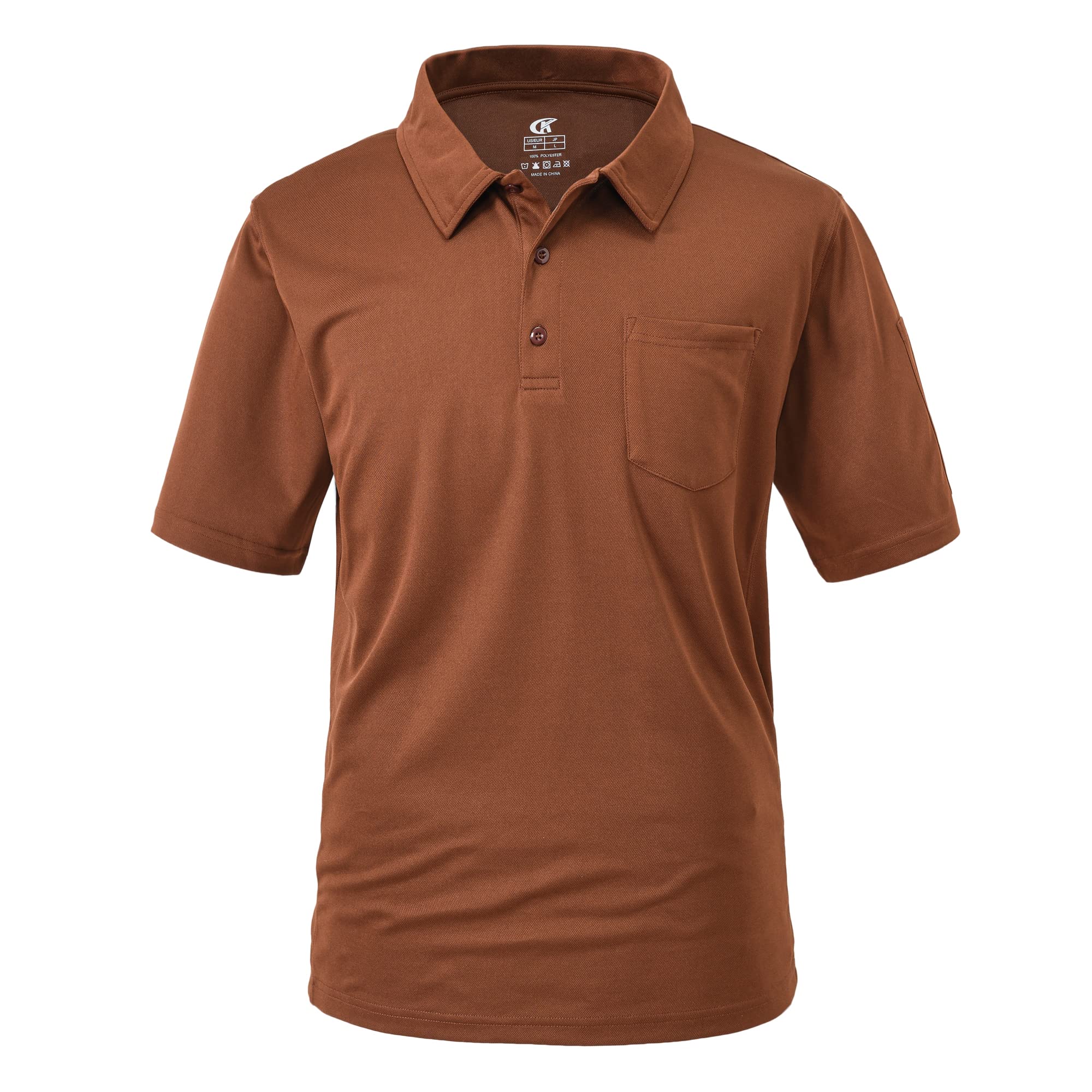 YuKaiChen Men's Polo Shirt Short Sleeve Pocket Quick Dry Lightweight Workout T-Shirts Brown L