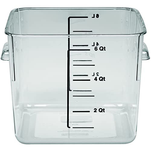 Rubbermaid Commercial Products Plastic Space Saving Square Food Storage Container For Kitchen/Sous Vide/Food Prep,Lids not included (Sold separately), 6 Quart, Clear (Fg630600Clr)