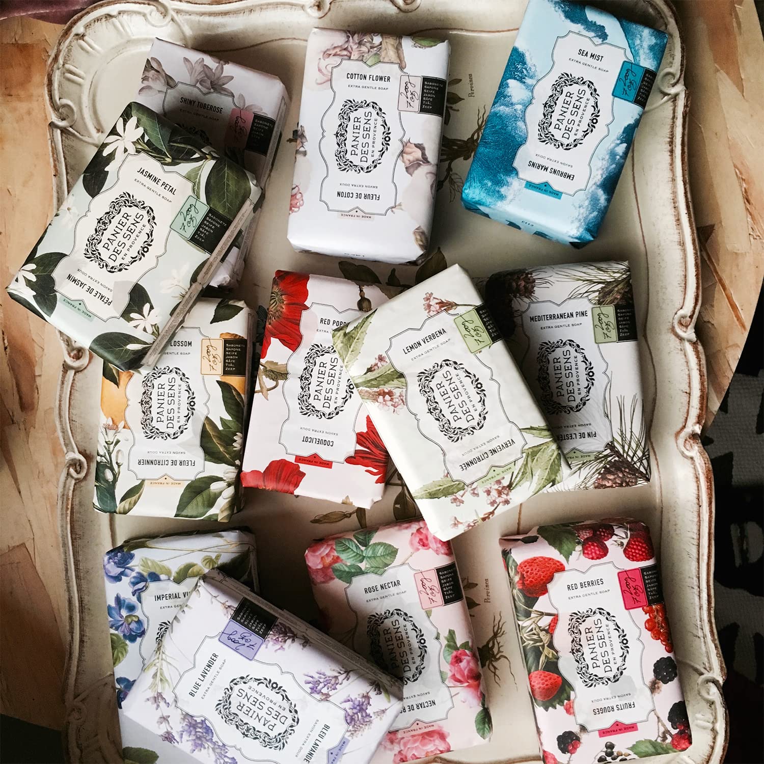 Panier des Sens Rose Shea butter natural bar soap, bath & body soap bars - Made in France 95% natural - 2 bars, 7oz/200g each