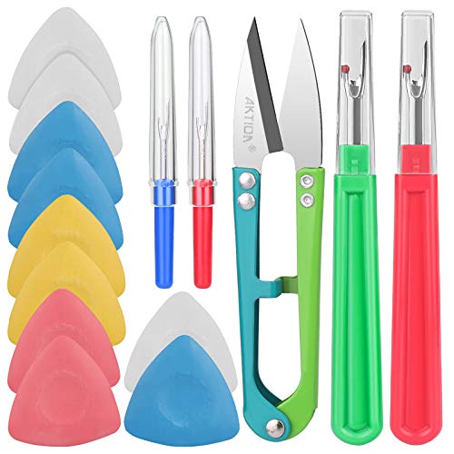 Tailors Chalk, Seam Ripper and Thread Remover Kit, 10PCS Sewing Fabric Markers Chalk, 4PCS Sewing Stitch Thread Unpicker and 1PCS Sewing Trimming Scissor Nipper Tool