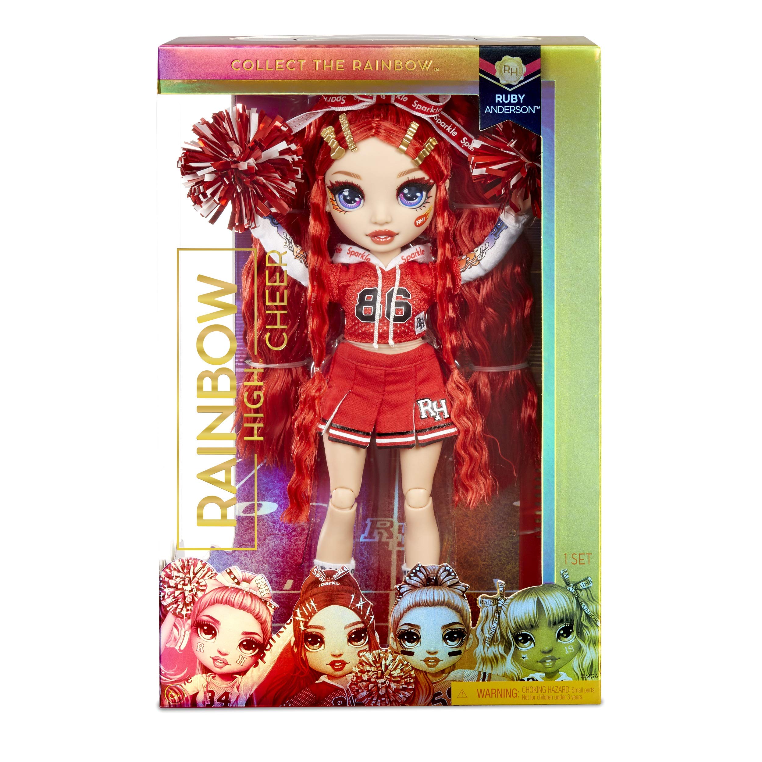 Rainbow High Cheer Ruby Anderson β Red Cheerleader Fashion Doll with 2 Pom Poms and Doll Accessories, Great Gift for Kids 6-12 Years Old